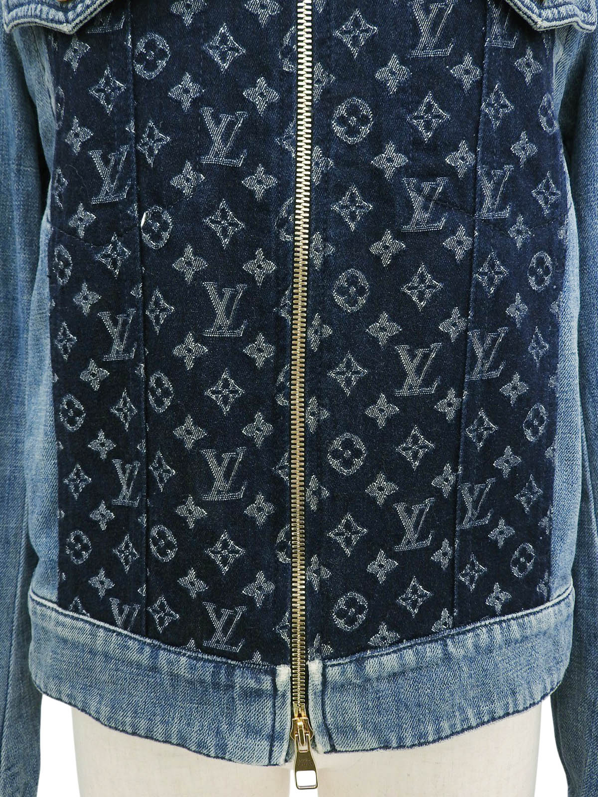 Denim monogram design collarless jacket in blue| VINTAGE QOO TOKYO | ヴィンテージクートーキョー