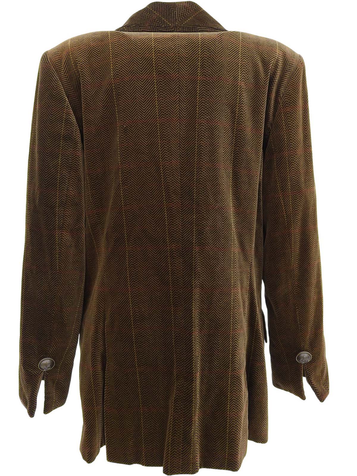 Velour Check Pattern Logo Button Jacket in Brown| VINTAGE QOO TOKYO ...