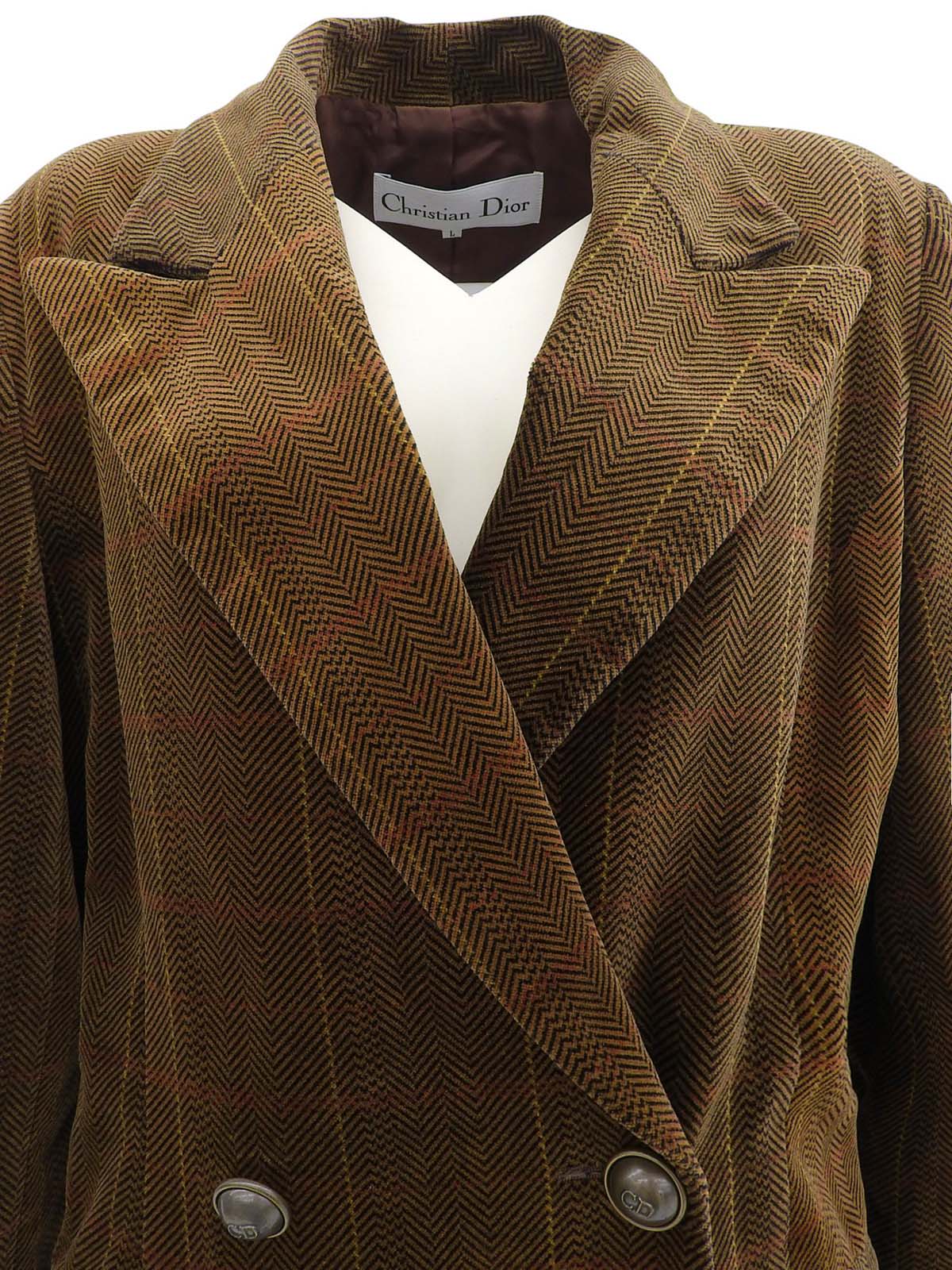 Velour Check Pattern Logo Button Jacket in Brown| VINTAGE QOO TOKYO ...