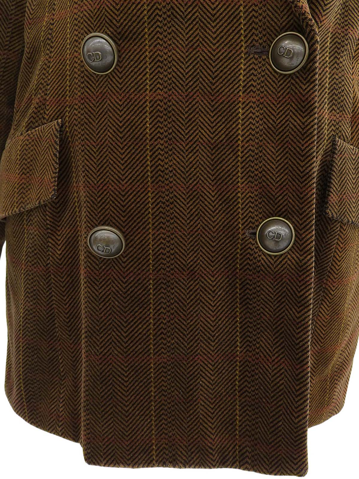 Velour Check Pattern Logo Button Jacket in Brown| VINTAGE QOO TOKYO ...